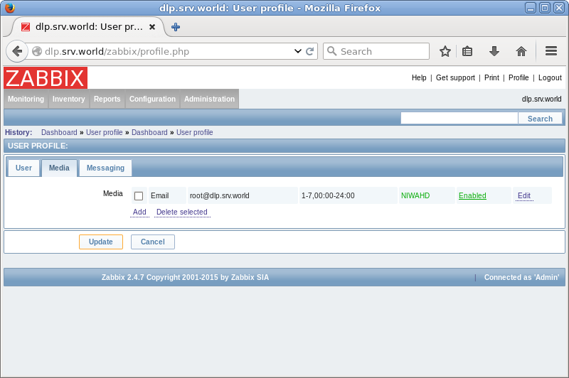Ubuntu 16.04 LTS : Zabbix : Change admin password : Server World