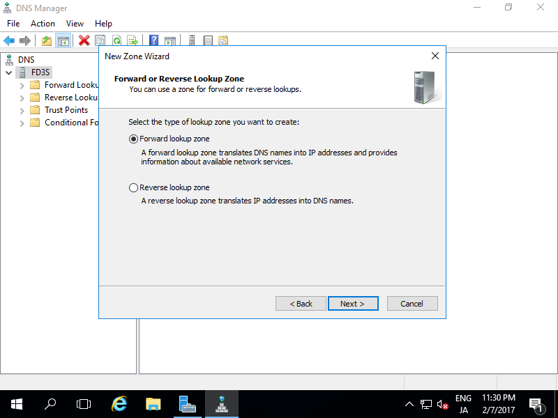 Windows Server 2016 : DNS Server : Add Forward lookup Zone : Server World