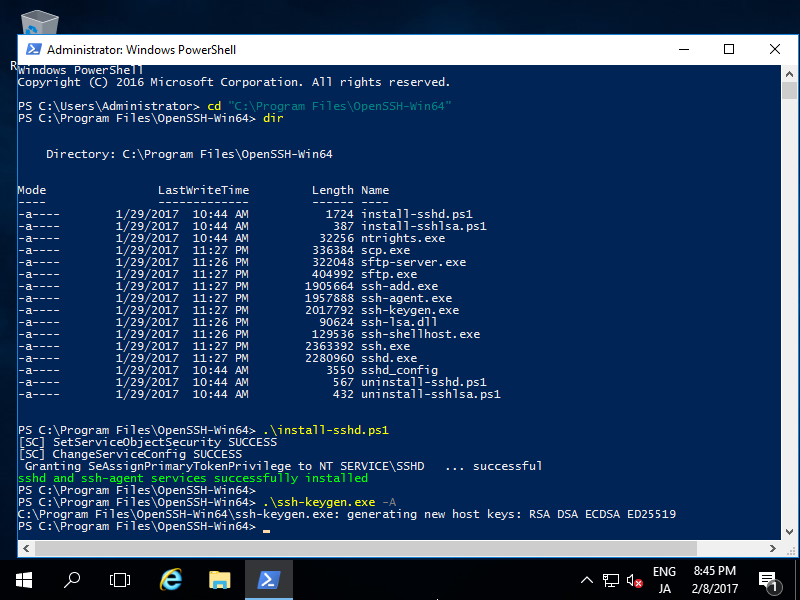 Windows Server 2016 : Install OpenSSH : Server World