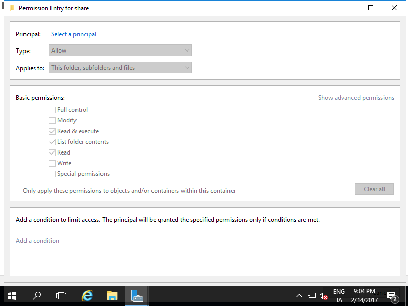 Windows Server 2016 : File Server : Access Permission : Server World